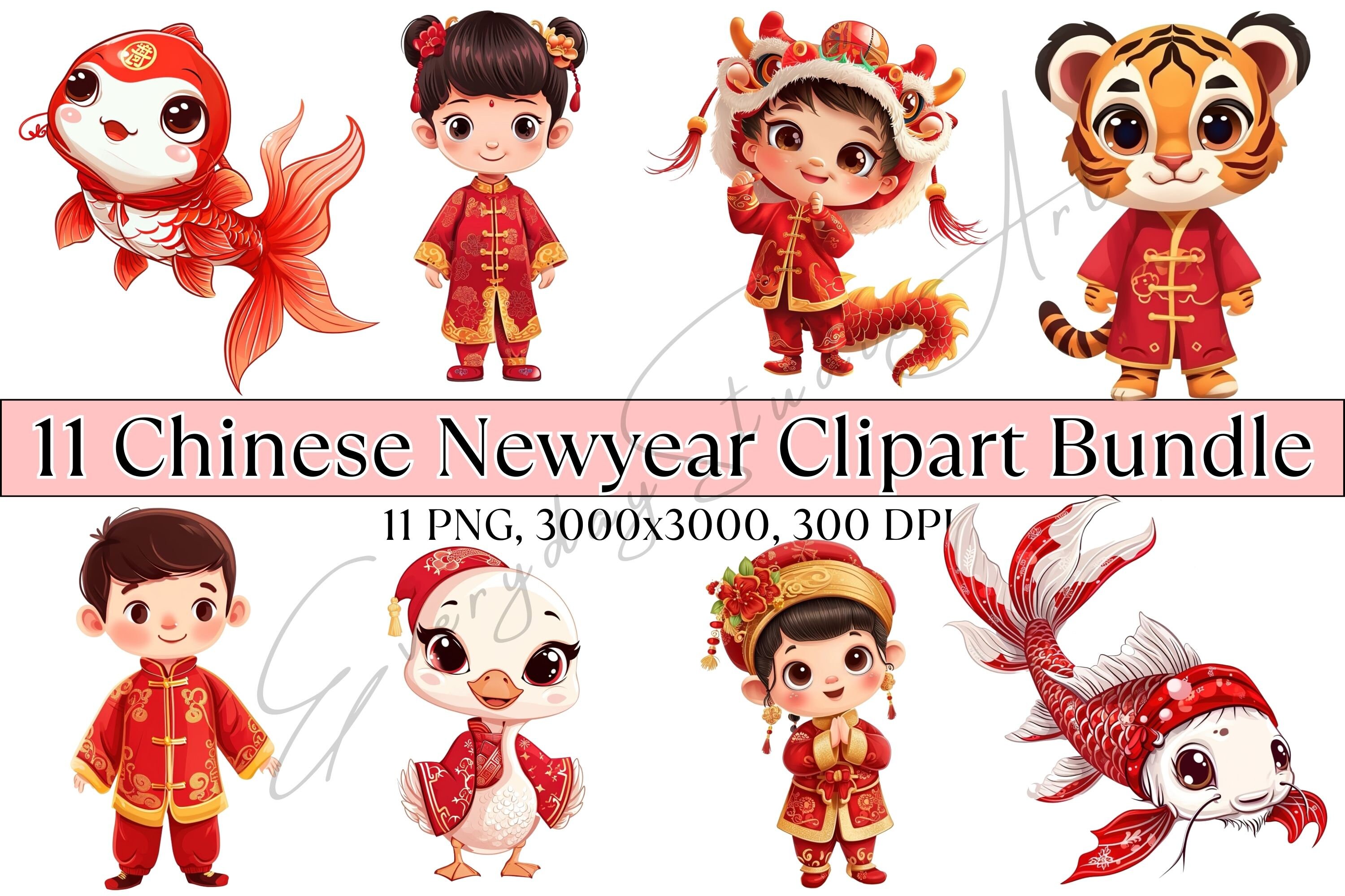 Cute Chinese New Year Clipart, 11 PNG Hight Quality, Digital Download ...