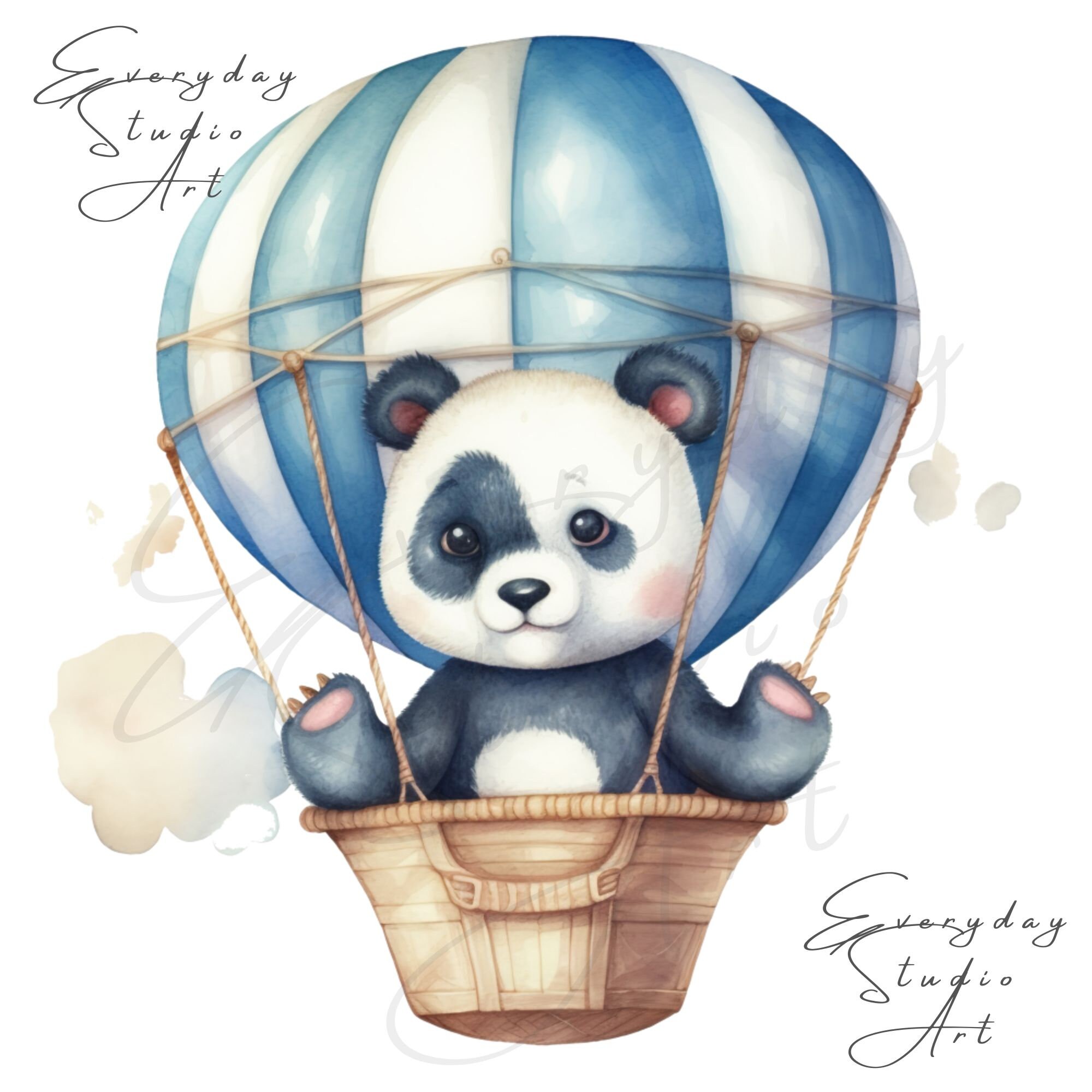 Cute Panda Watercolor Clipart, 1st Birthday Hot Air Balloon Clipart ...