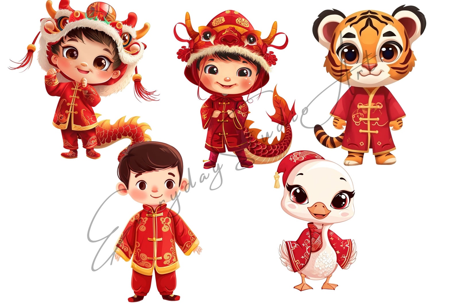 Cute Chinese New Year Clipart, 11 PNG Hight Quality, Digital Download ...