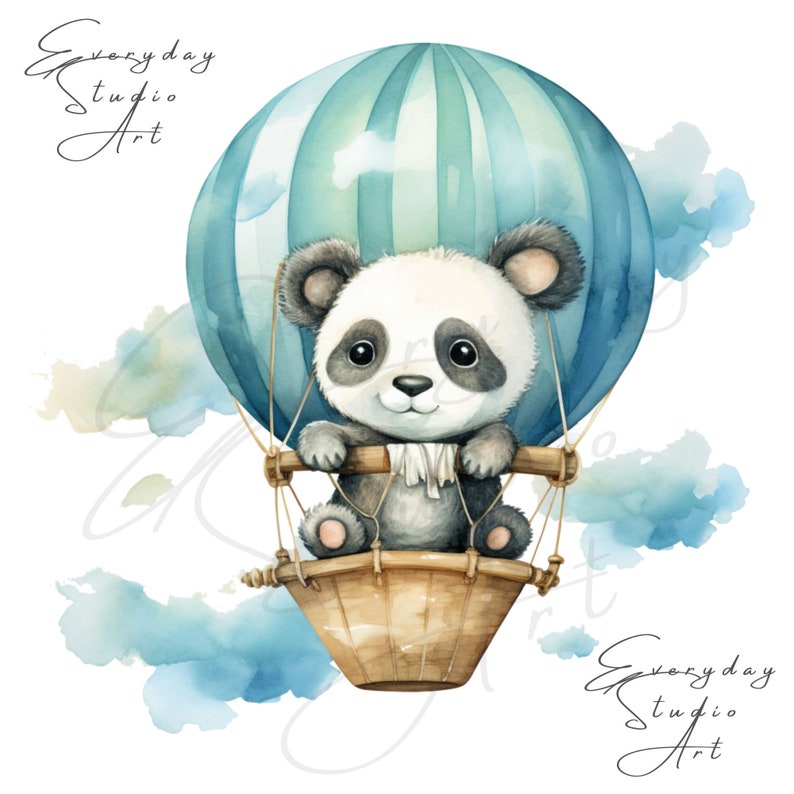Cute Panda Watercolor Clipart, 1st Birthday Hot Air Balloon Clipart ...