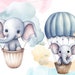 Cute Elephant Watercolor, First Birthday Hot Air Balloon Watercolor ...