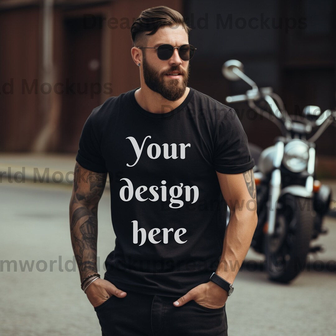 Black T-shirt Mockup BM005 Man Father Dad Brother Male Photo Biker ...