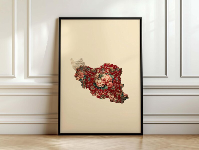 Iran Poster – Map With Carpet Pattern – Oriental Wall Art, Iran Poster ...