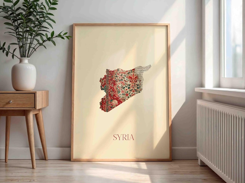 Syria Poster – Map With Carpet Pattern, Oriental Wall Decoration - Etsy