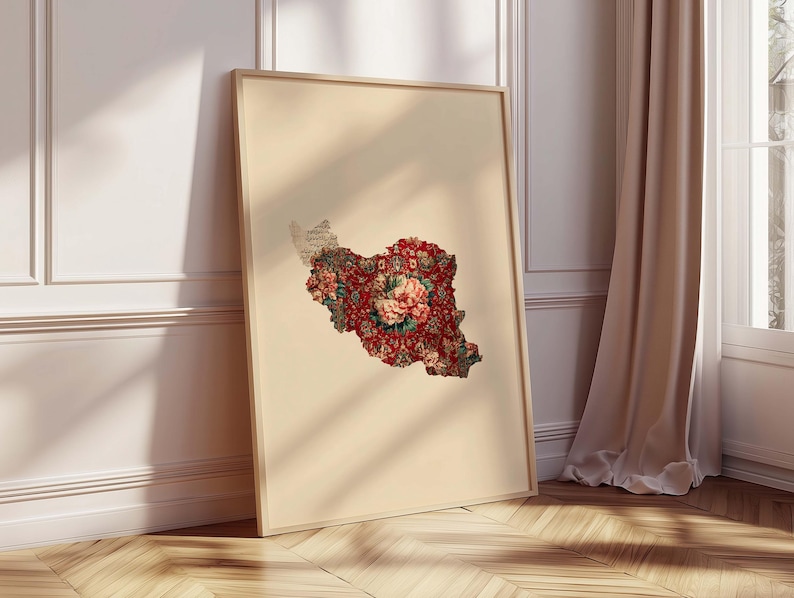 Iran Poster – Map With Carpet Pattern – Oriental Wall Art, Iran Poster ...