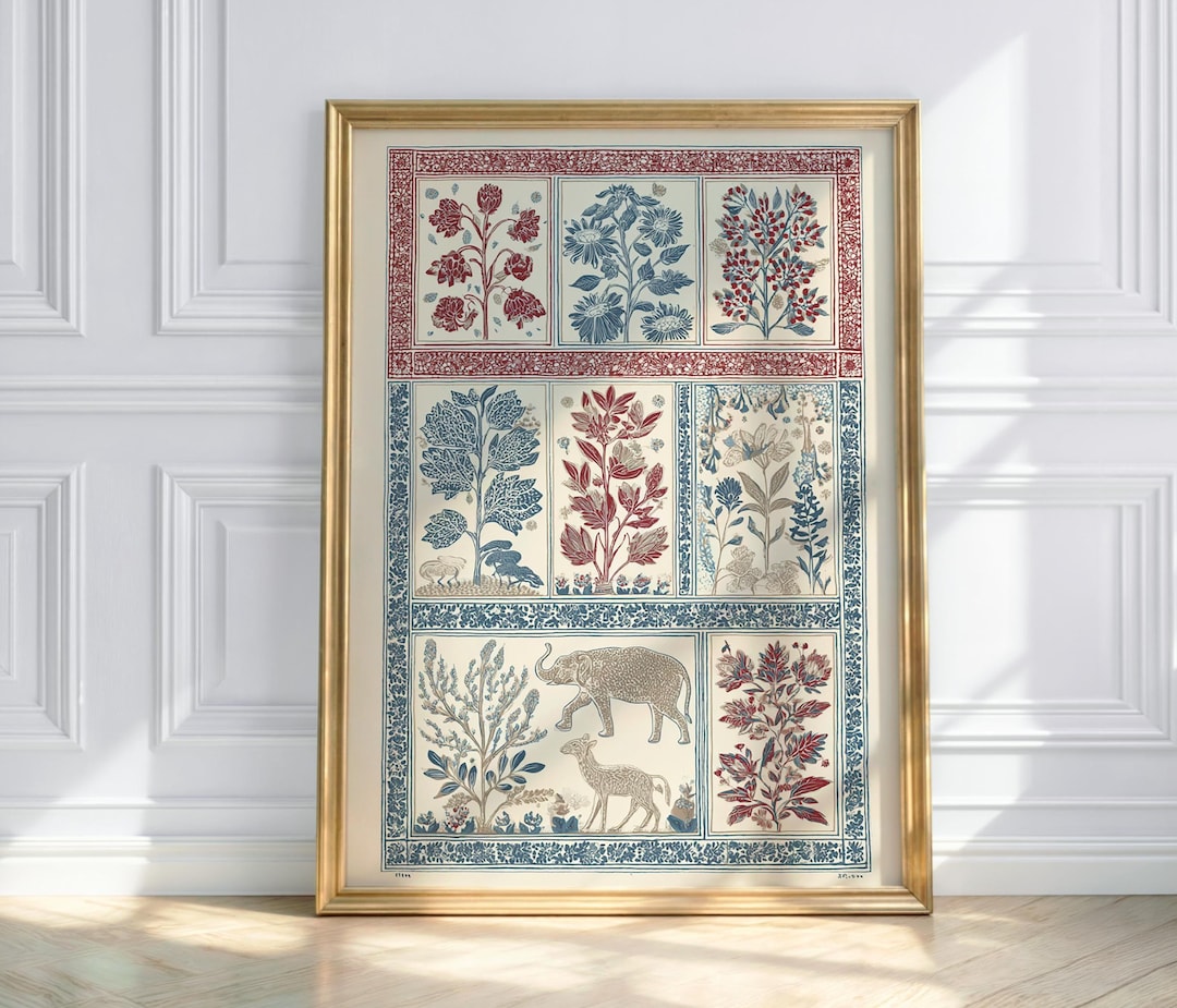 Persian Art Poster – Traditional Floral Design With Elephant and ...