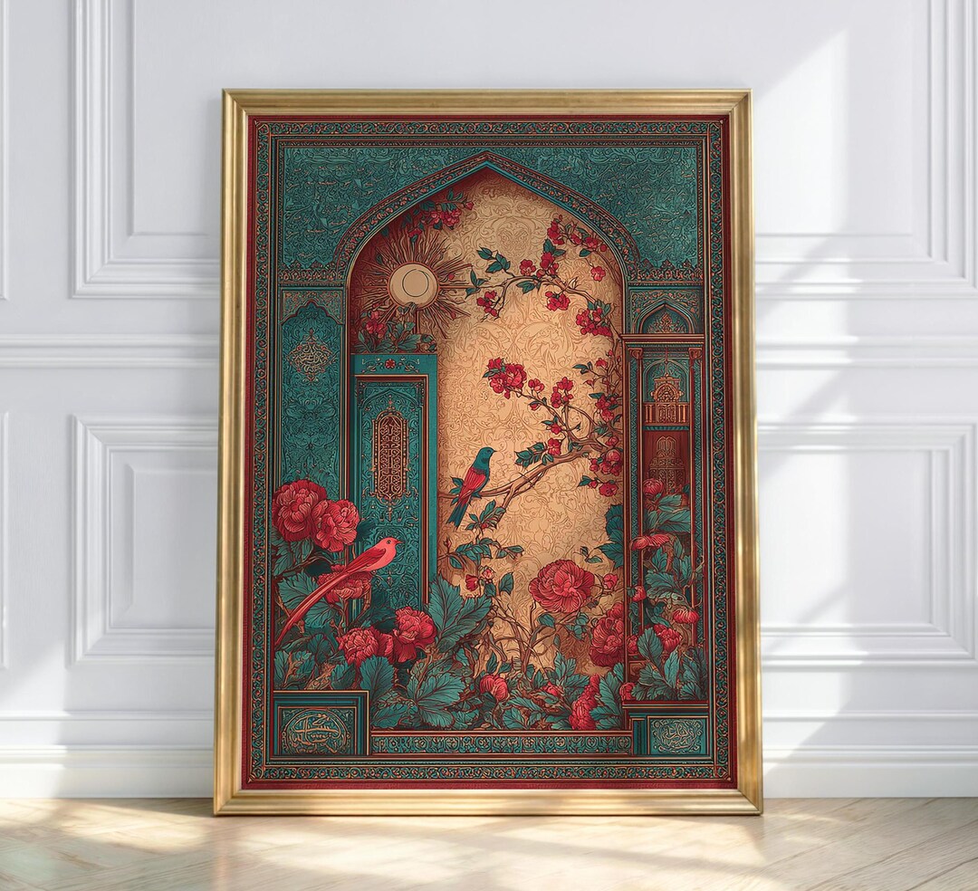 Persian Art Poster – Oriental Illustration, Flowers & Birds ...