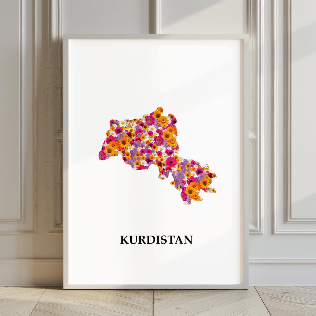 Kurdistan Poster – Colorful Floral Map | Vibrant Kurdish Wall Art ...