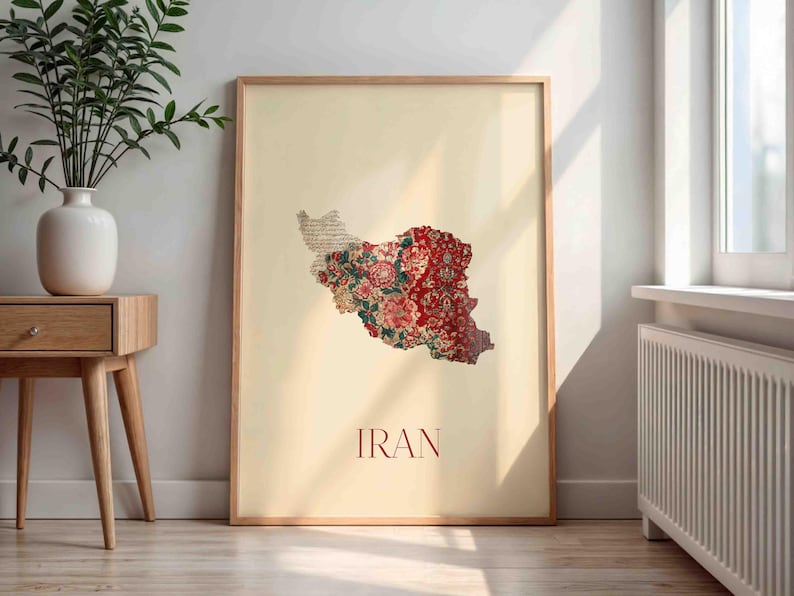 Iran Poster – Map With Carpet Pattern – Oriental Wall Art - Etsy Canada
