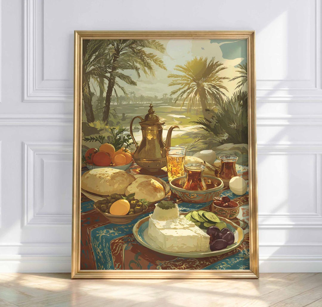 Iraqi Oriental Food Poster – Traditional Breakfast With Tea, Bread and ...