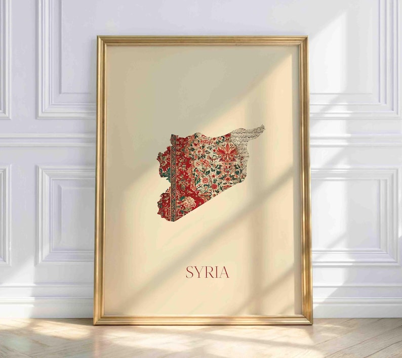 Syria Poster – Map With Carpet Pattern, Oriental Wall Decoration - Etsy