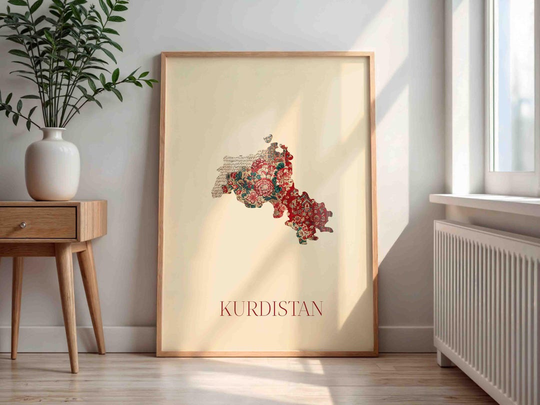 Kurdistan Poster – Map With Traditional Carpet Pattern – Wall Art ...