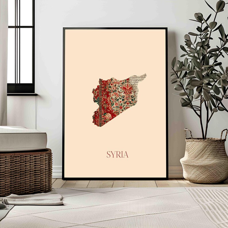Syria Poster – Map With Carpet Pattern, Oriental Wall Decoration - Etsy