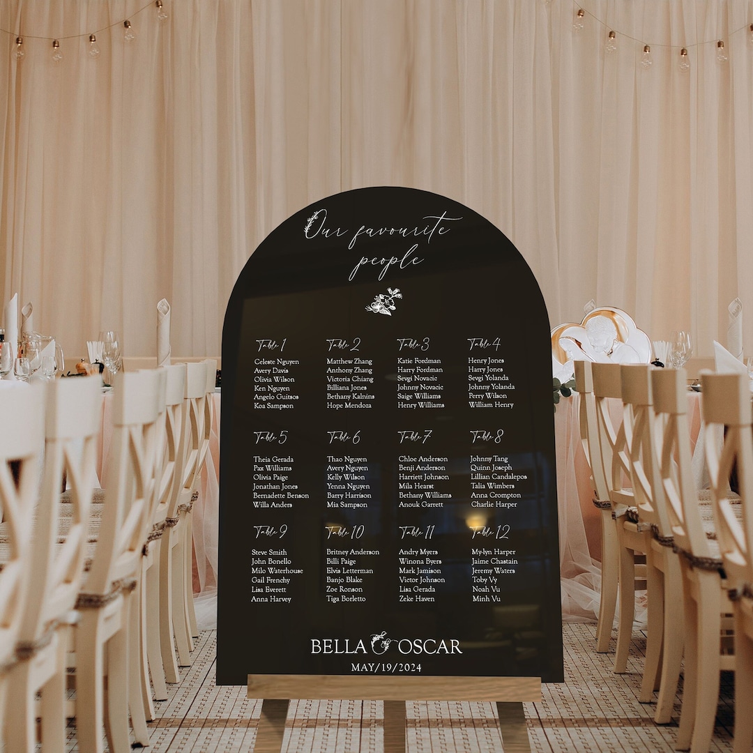 Black Seating Chart Wedding, Minimalist Wedding Seating Chart, Table ...