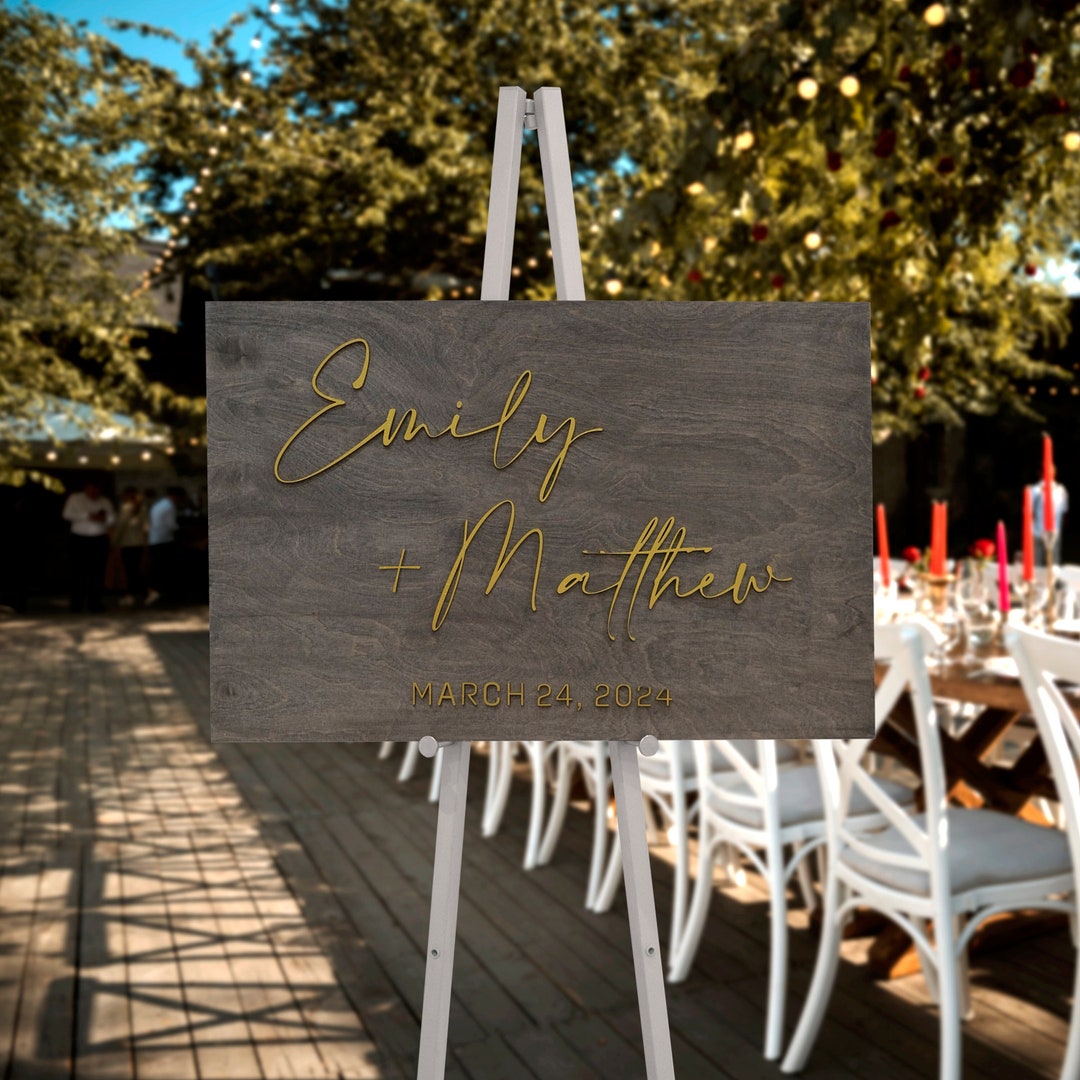 Custom 3D Gold Text Wedding Welcome Sign: Elegant Wood Decor - Etsy