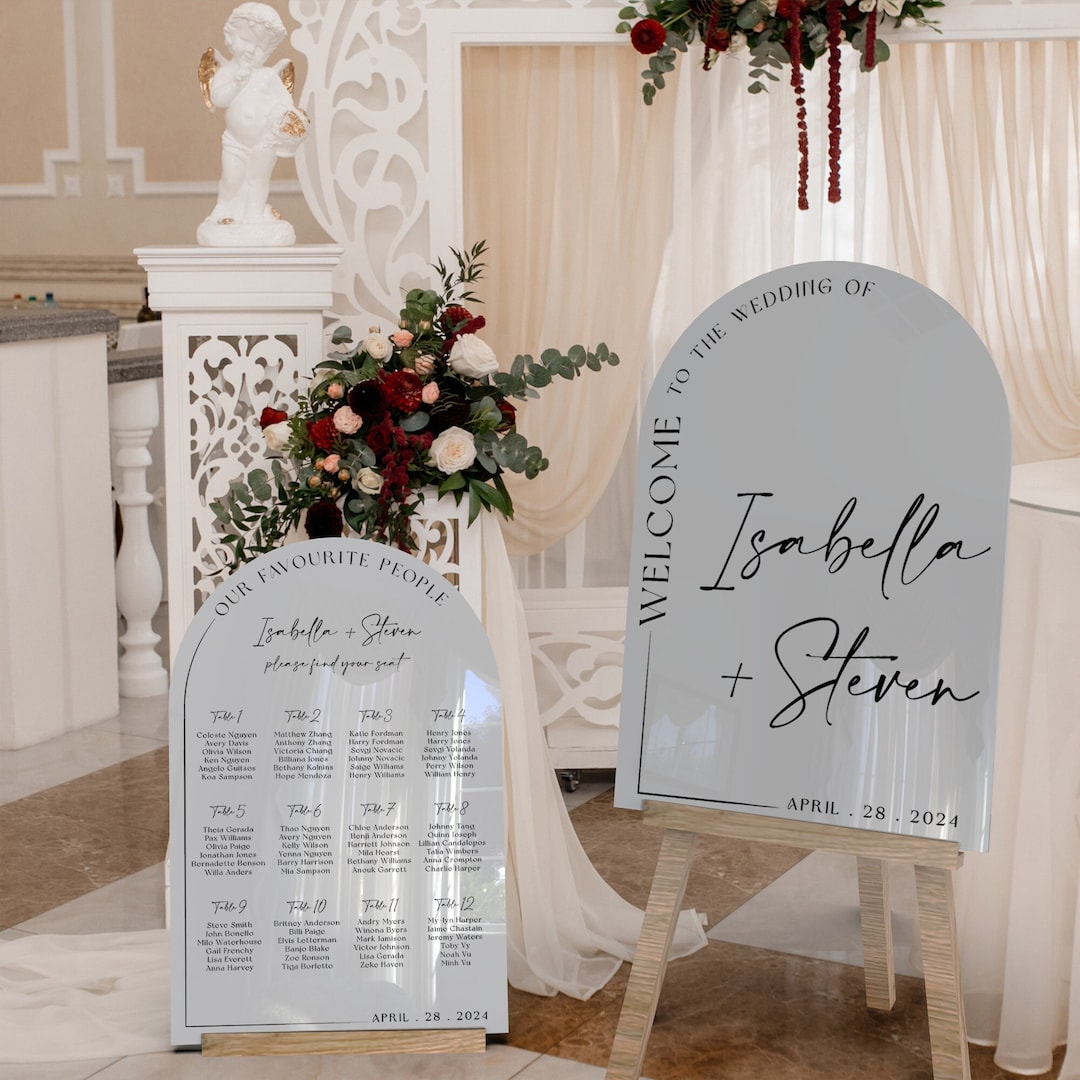 White Seating Chart Wedding, Minimalist Wedding Seating Chart, Table ...