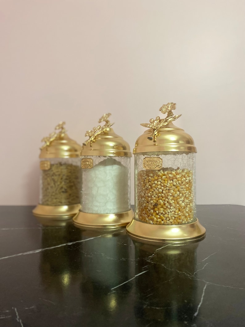 Set of 3 Silver Glass Jars With Japanese Rose Motif for Tea , Coffe and ...