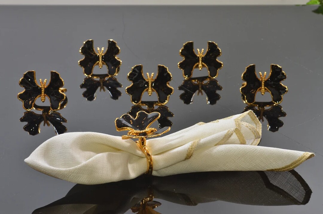 6 Piece Black Napkin Rings for Different Occasions , Gold Napking Rings ...