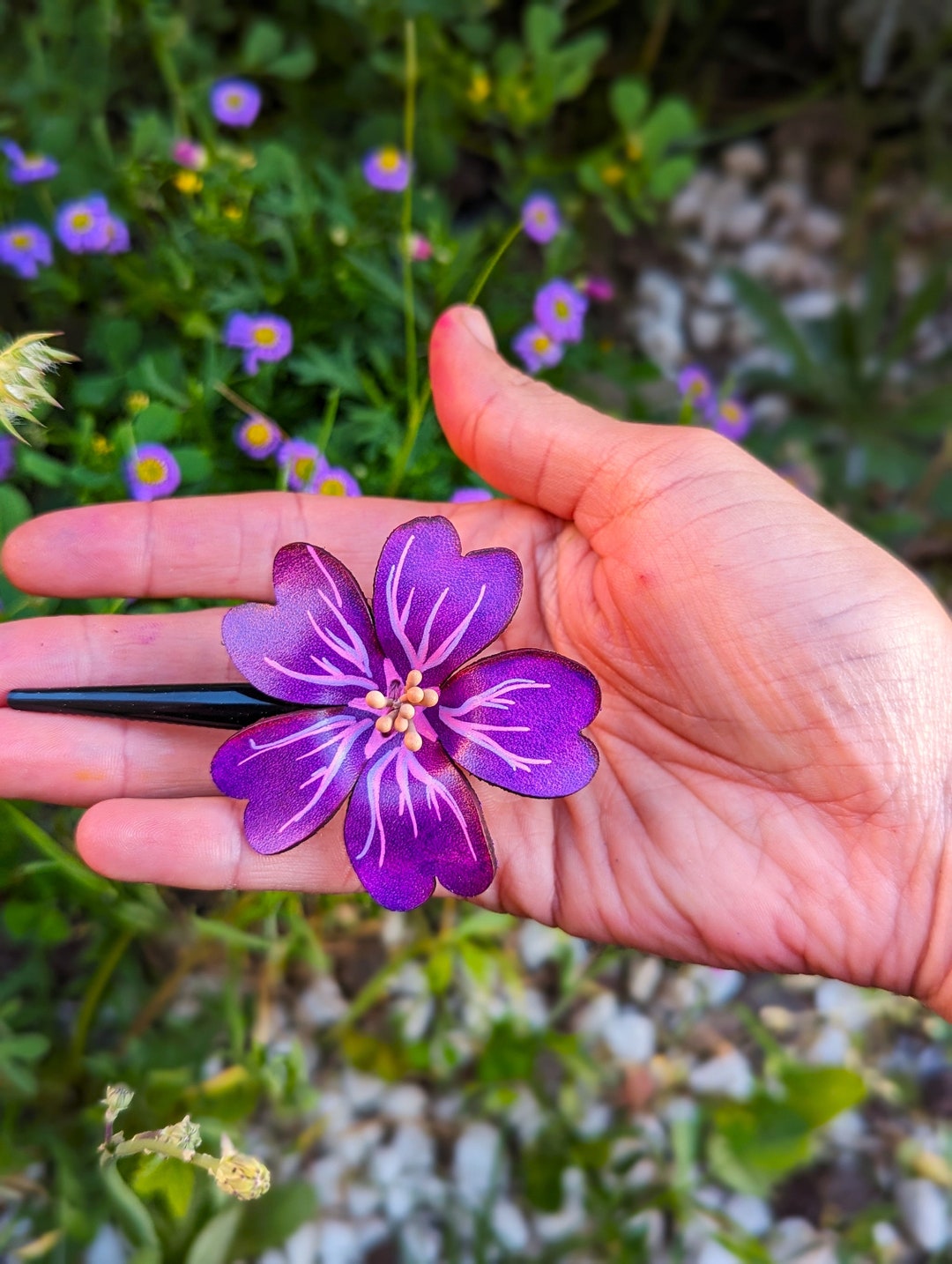 Purple Mallow Flower Clip. Leather, Realistic Flower, Nature, Spring ...