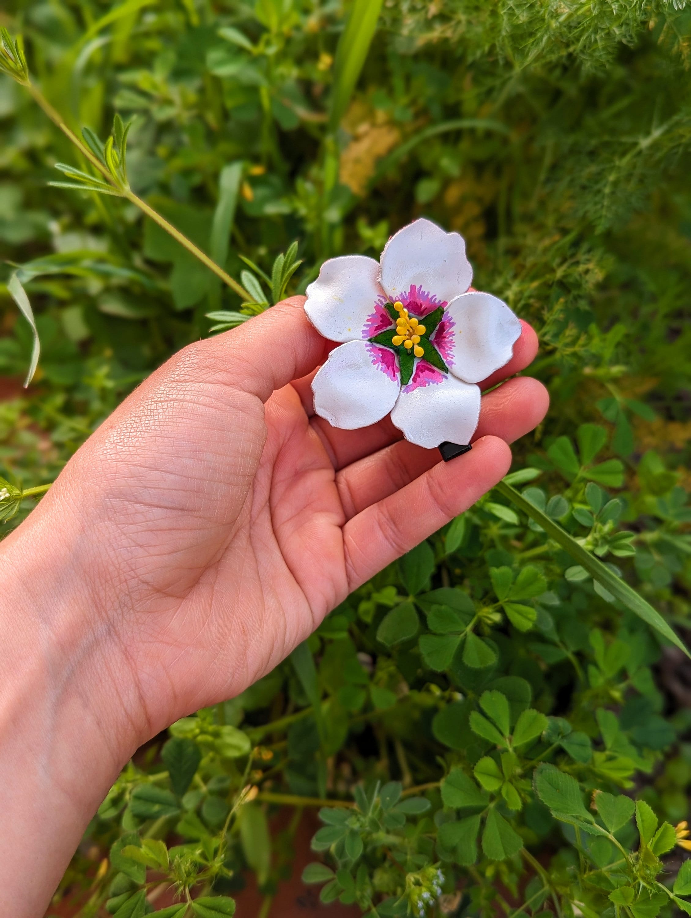 Almond Flower Clamp. White Flower. Leather, Realistic Flower, Nature ...