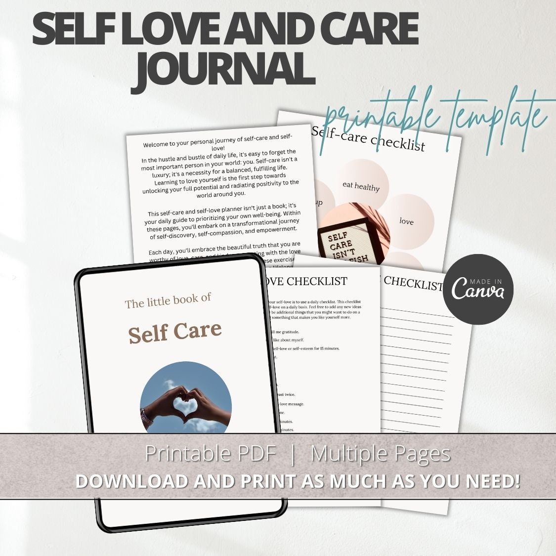 Self Care Digital Printable Planner Journal Self Love - Etsy