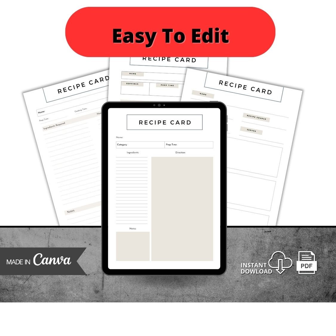 PLR Recipe Cards, Printable Template, Canva Template, Digital Download ...