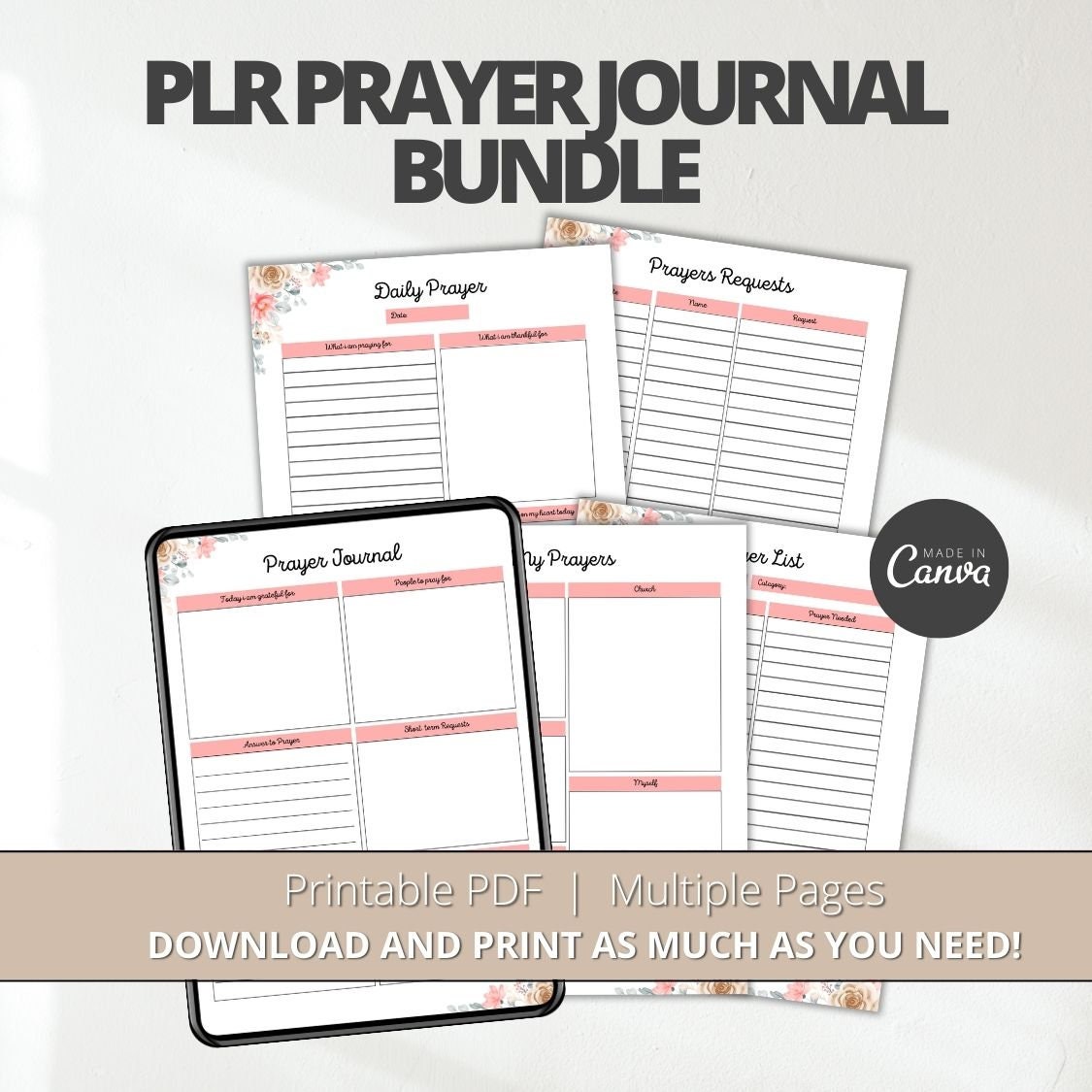 PLR Prayer, Bible Study, Journal Printable PDF, Canva Template ...