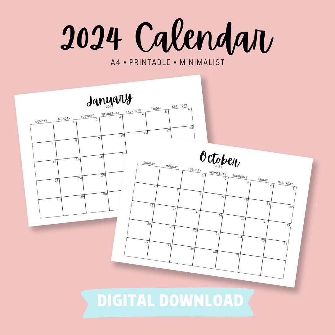 2024 Printable Calendar A4 Format Minimalist Simple - Etsy