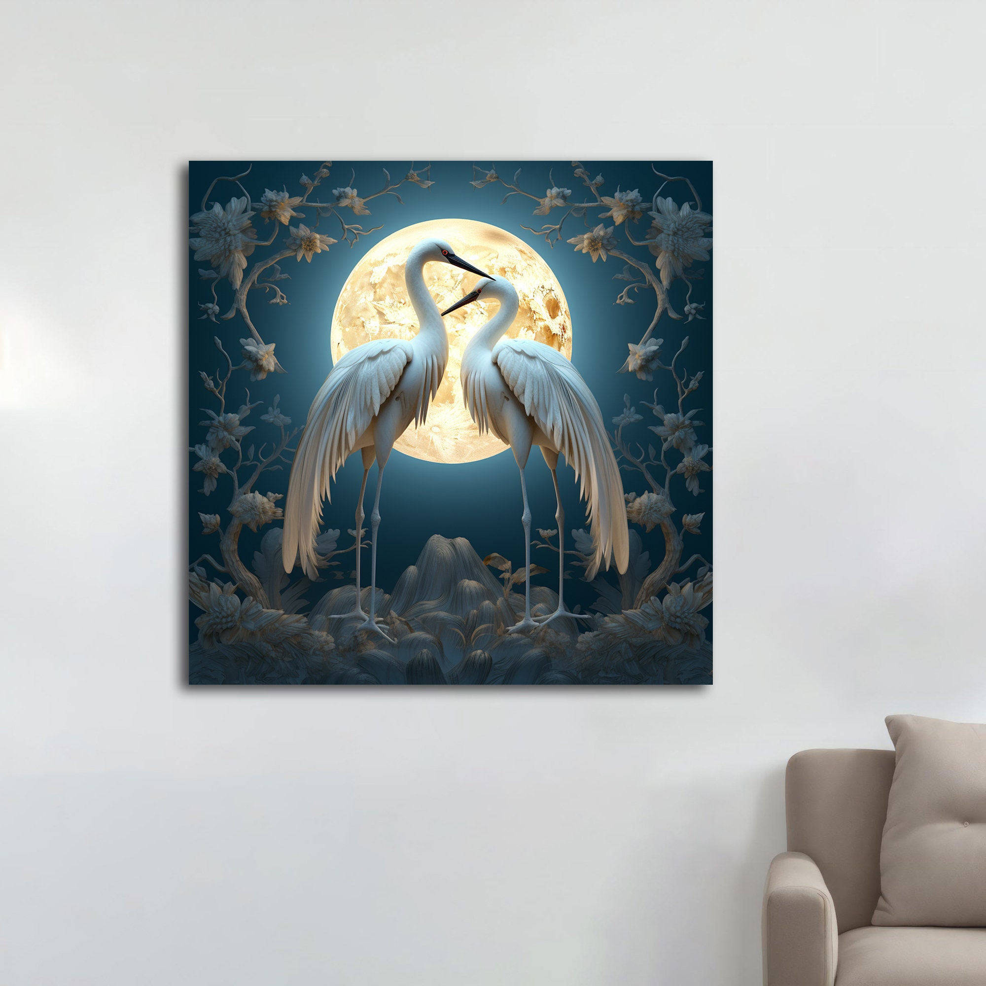 Storks in Love Canvas Painting, Stork Bird Living Room Decor - Etsy