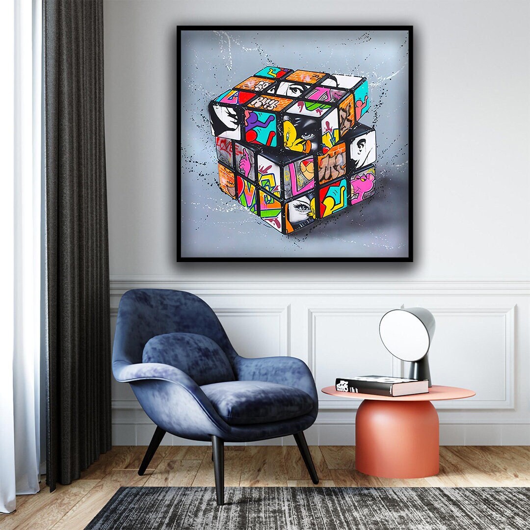 Colorful Rubik's Cube Graffiti Wall Art, Banksy Cube Street Art ...