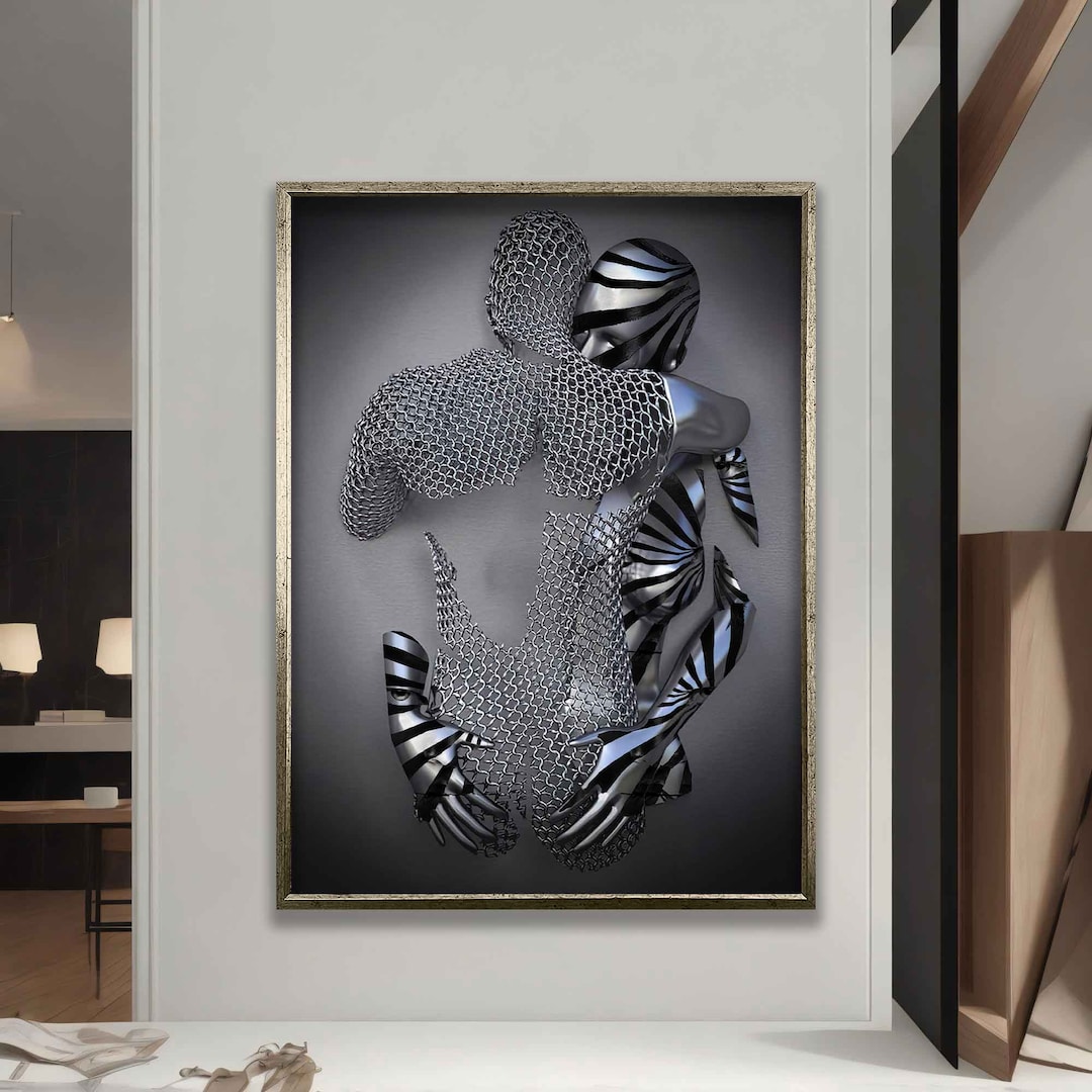 LOVE Wall Art, Gift for Lover Canvas Painting, Kissing Sculpture Wall ...