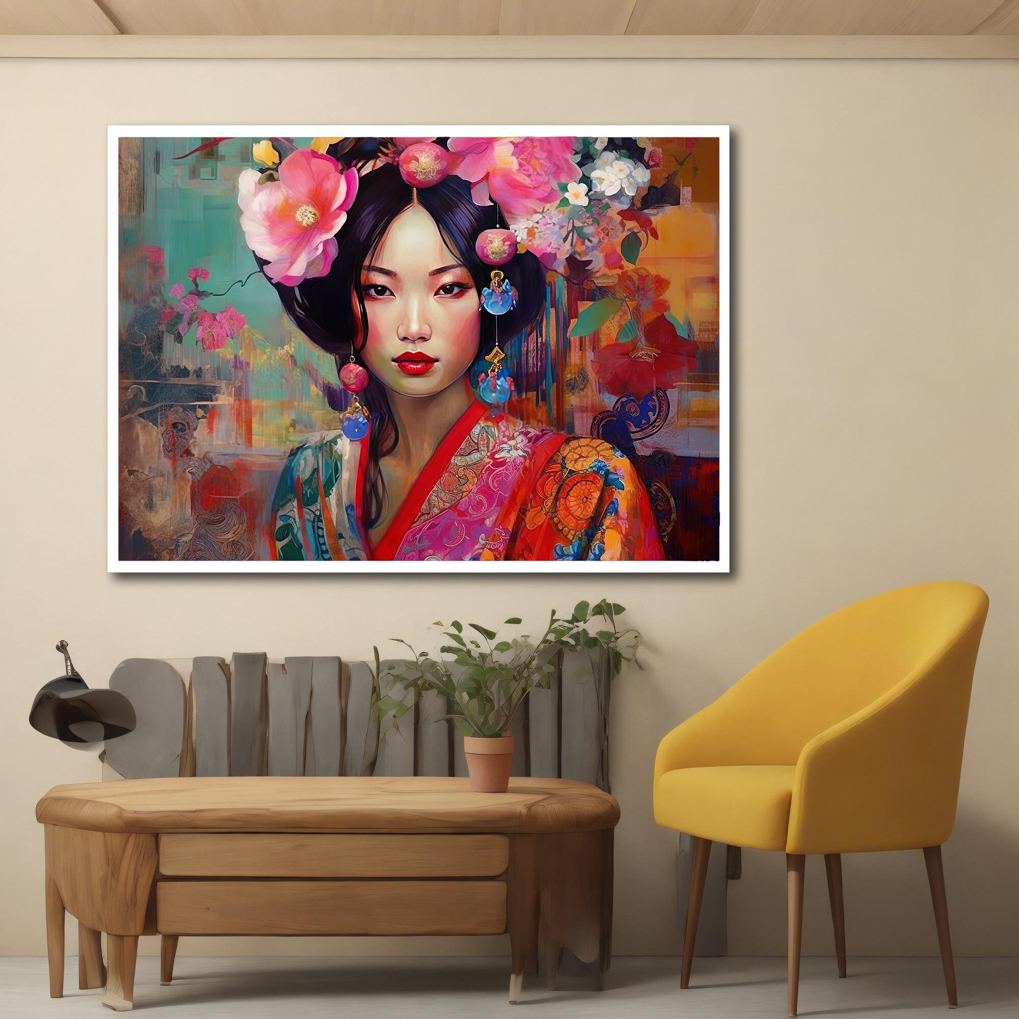 Asian Woman Canvas,geisha Wall Decor, Japan Woman Art, Japanese Wall ...