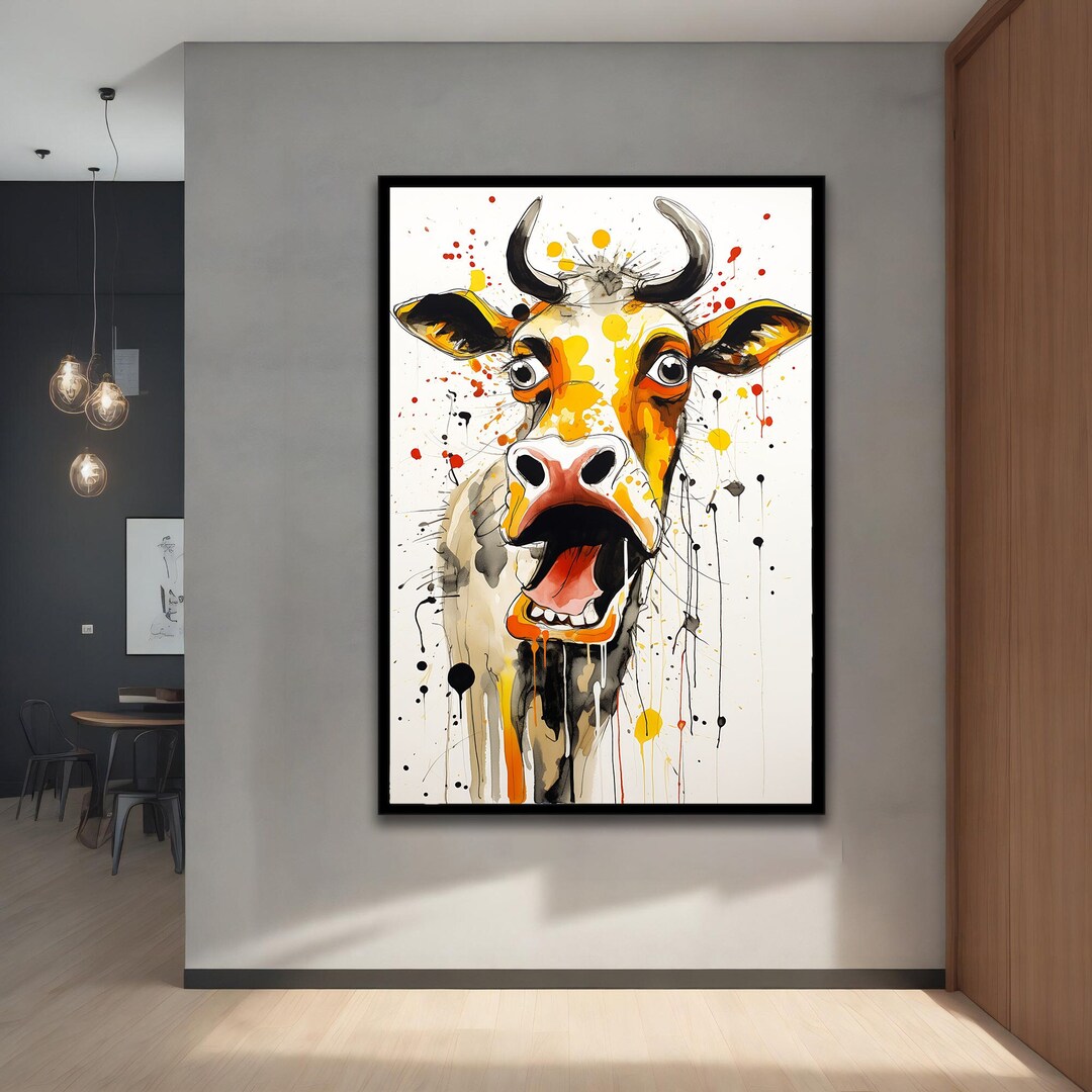 Colorful Cow Canvas Painting, the Cow That Brayed Painting, Modern ...