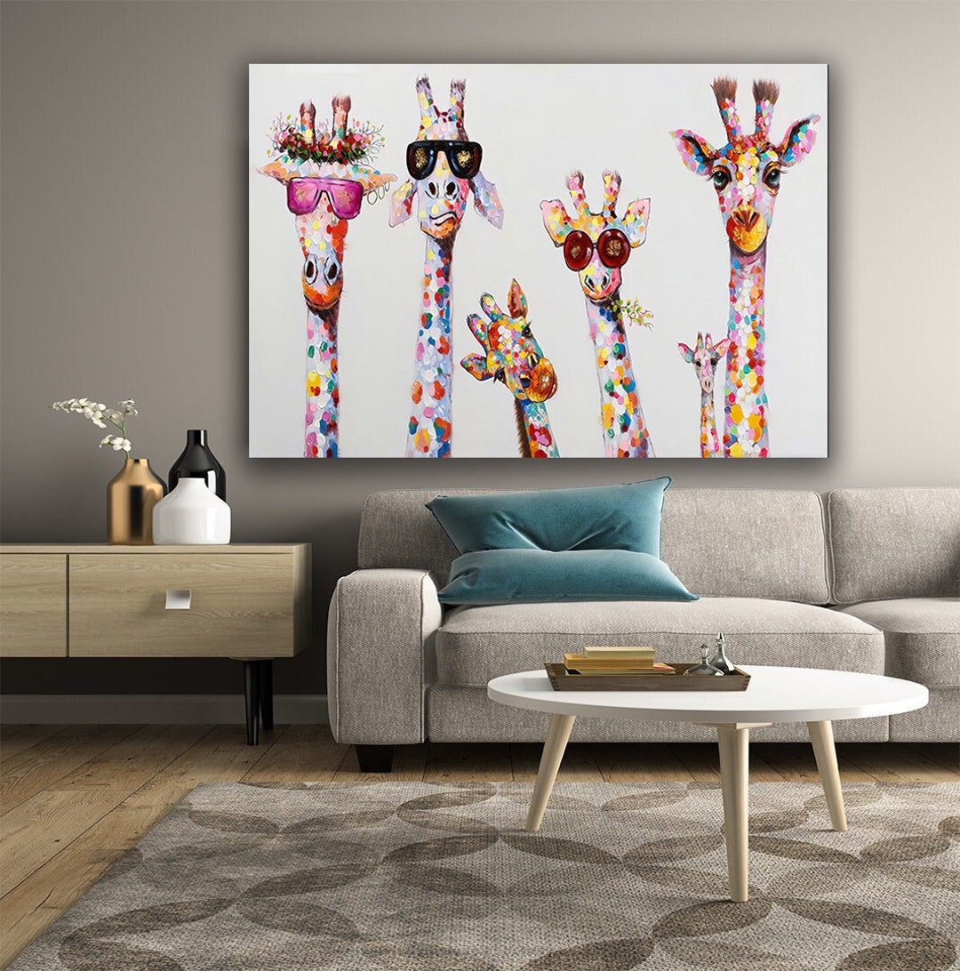 Abstract Giraffe Oil Painting on Canvas, Original Custom Colorful ...