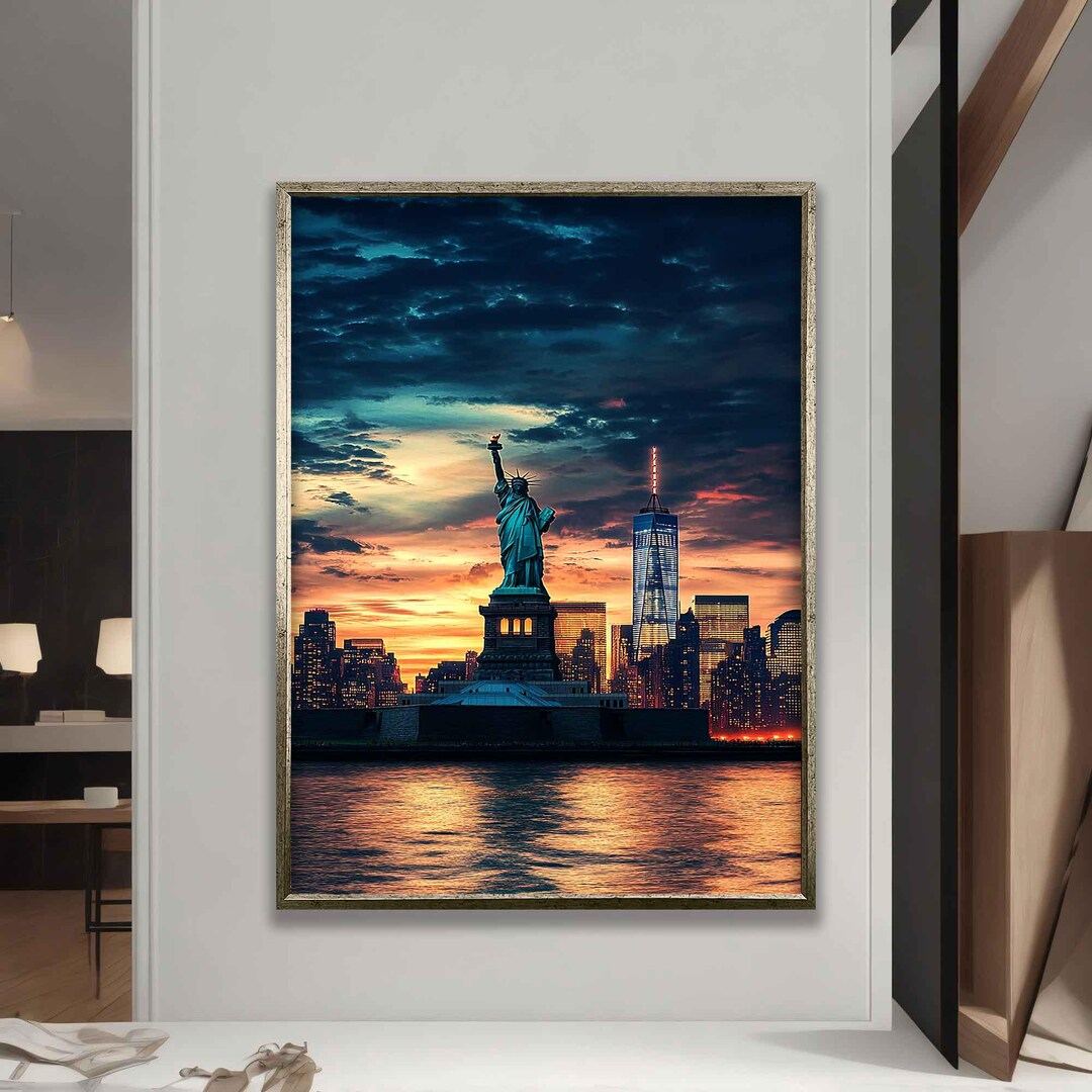 Statue of Liberty Print on Canvas, Statue of Liberty, Sunset Wall Art ...