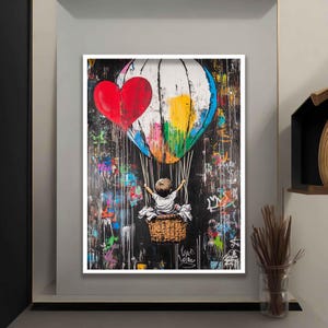 Banksy Child in Hot Air Balloon Canvas Painting - Urban Street Art for ...