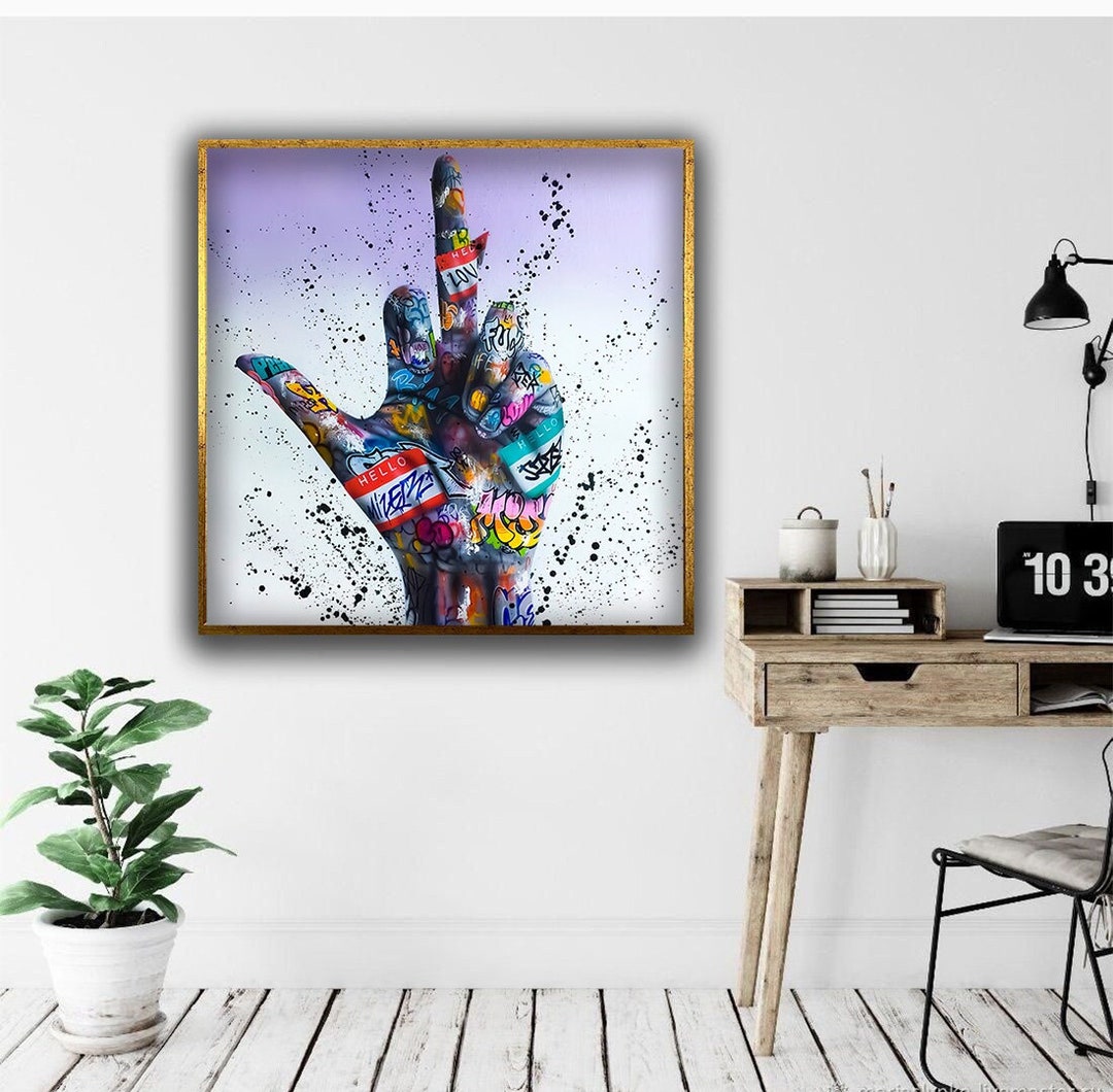 Hand Pointing Middle Finger Canvas Print Art,graffiti Hand Gesture ...