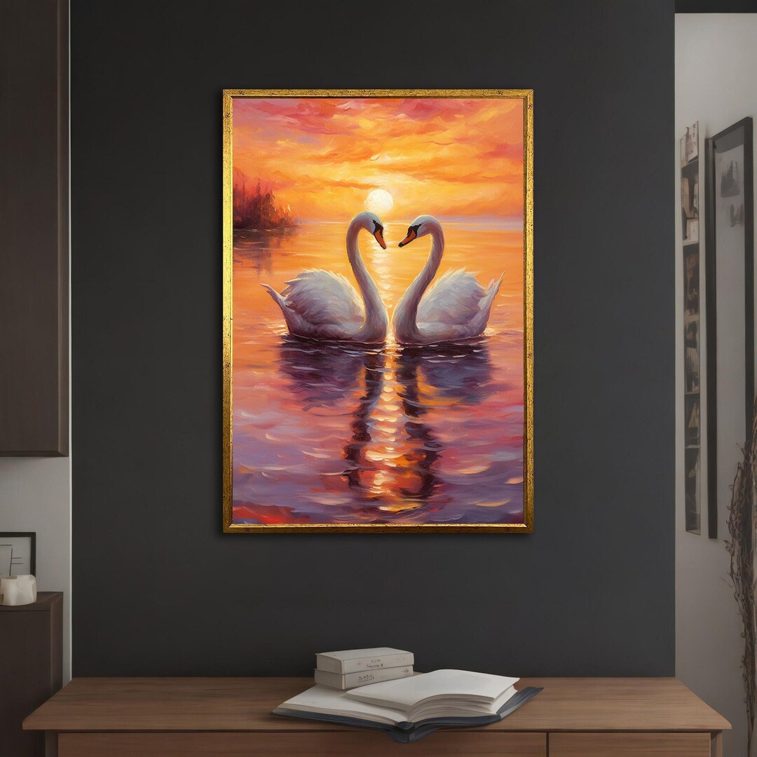 Swan Canvas Art Print, Two Pairs of Beloved Swans Wall Art, Modern ...
