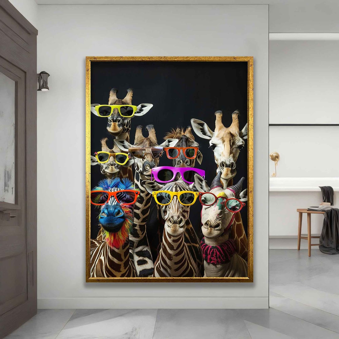 Giraffes With Glasses Canvas Art, Funny Giraffe Portrait, Giraffe ...