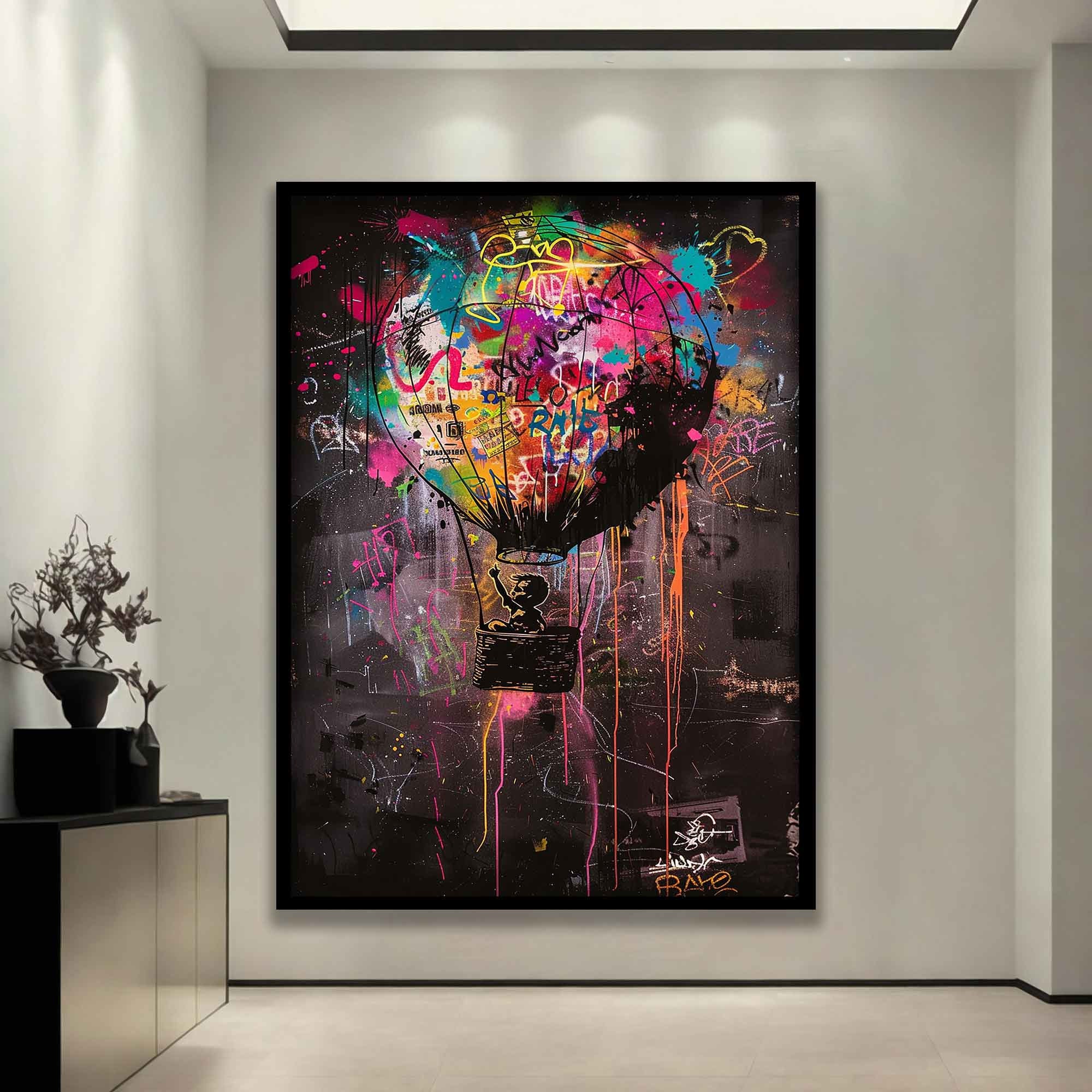 An Urban Graffiti Style Air Balloon Canvas Painting in the Style of ...