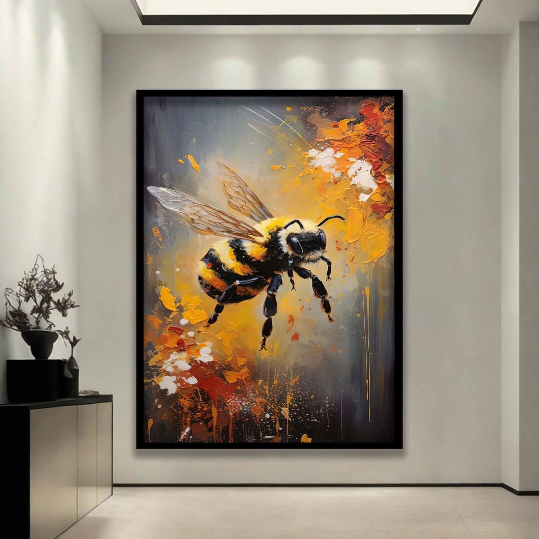Bee Canvas Print, Bee Wall Art, Artistic Bee Painting, Flying Bee ...