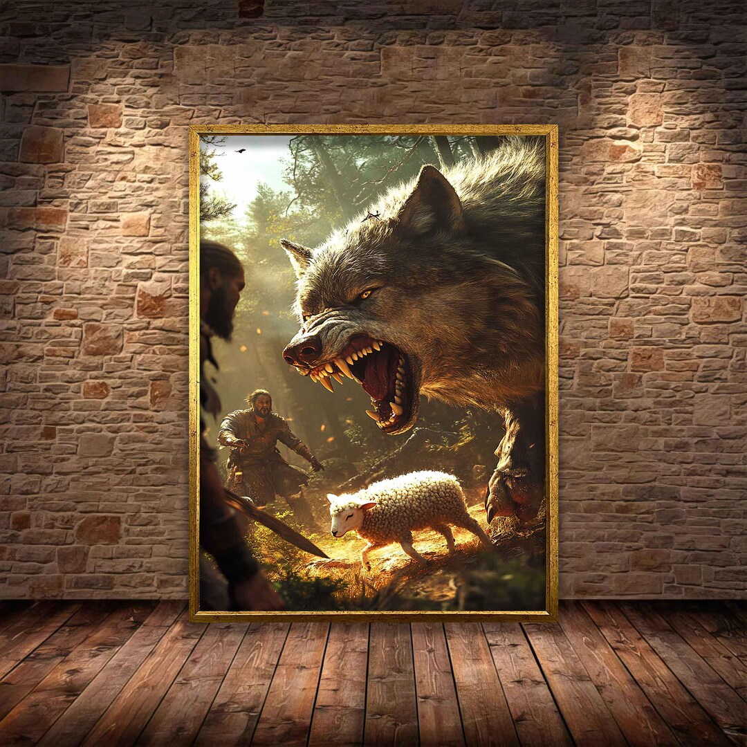 Jesus Running Towards the Wolf and the Lamb Canvas Print, Jesus and ...