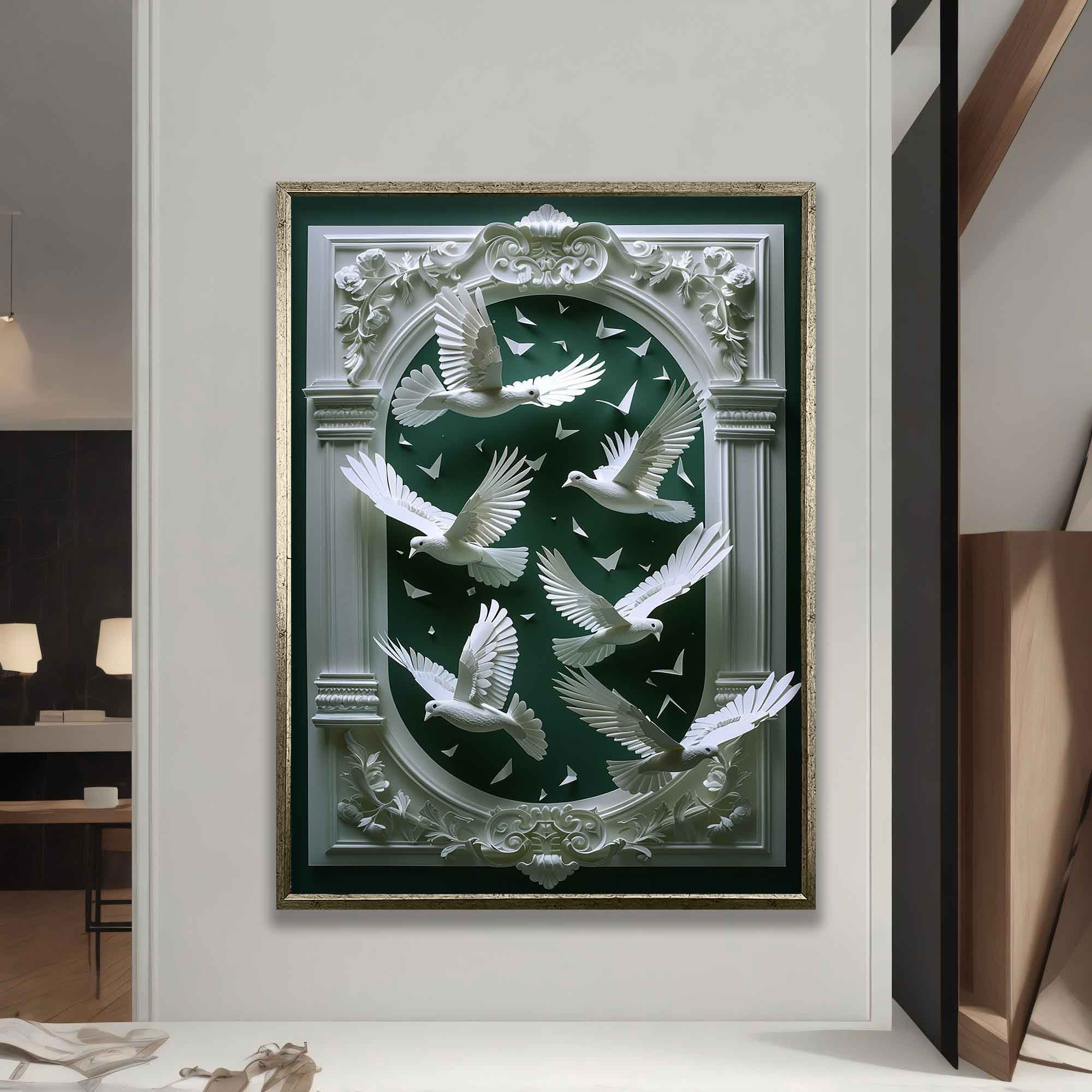 3 D Looking White Doves Canvas Painting, Birds in Frame Art, White Dove ...