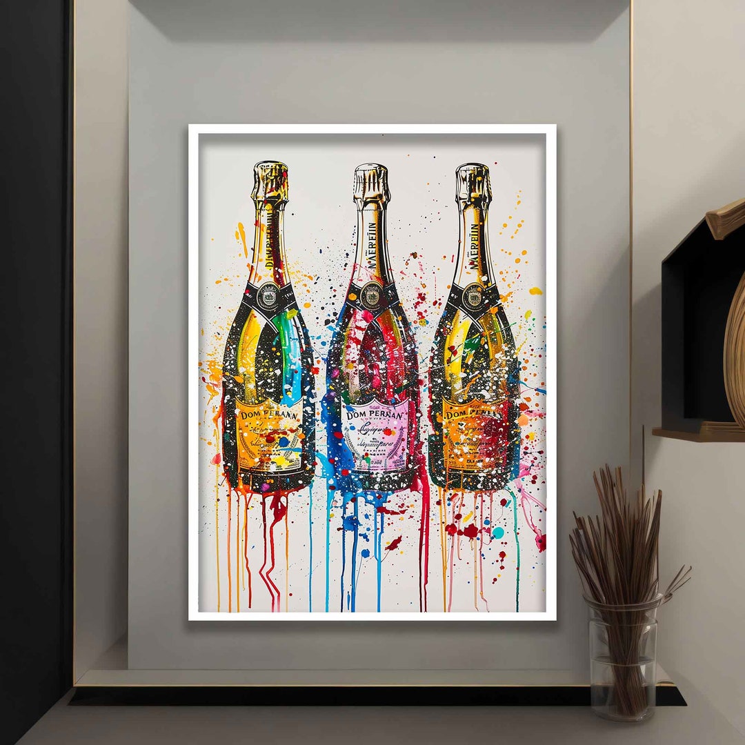 Colorful Wine Bottles Canvas, Bottle Poster, Graffiti Drink Bottles ...