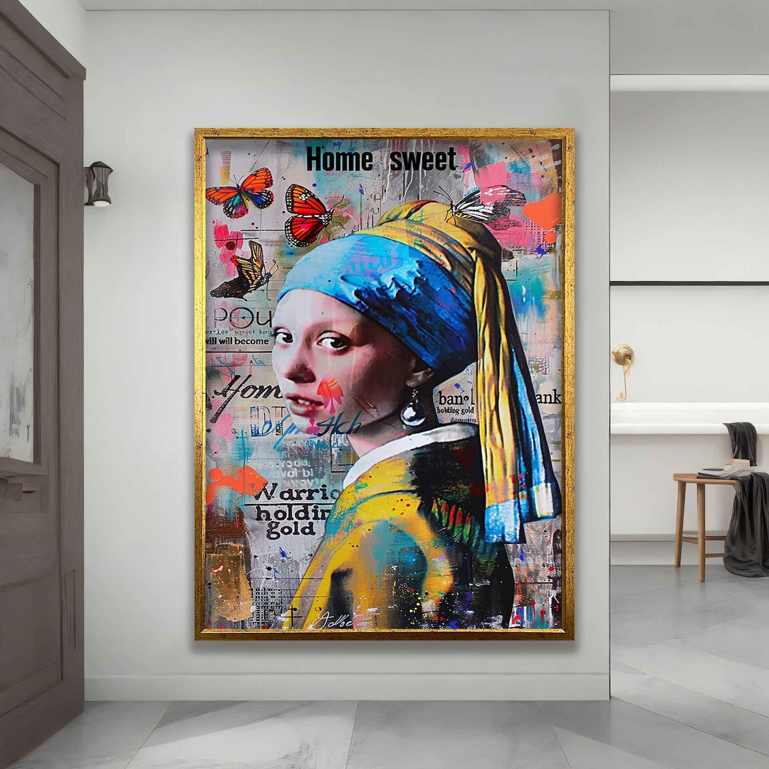 Girl With Pearl Earring Graffiti Canvas Painting, Banksy Girl With ...