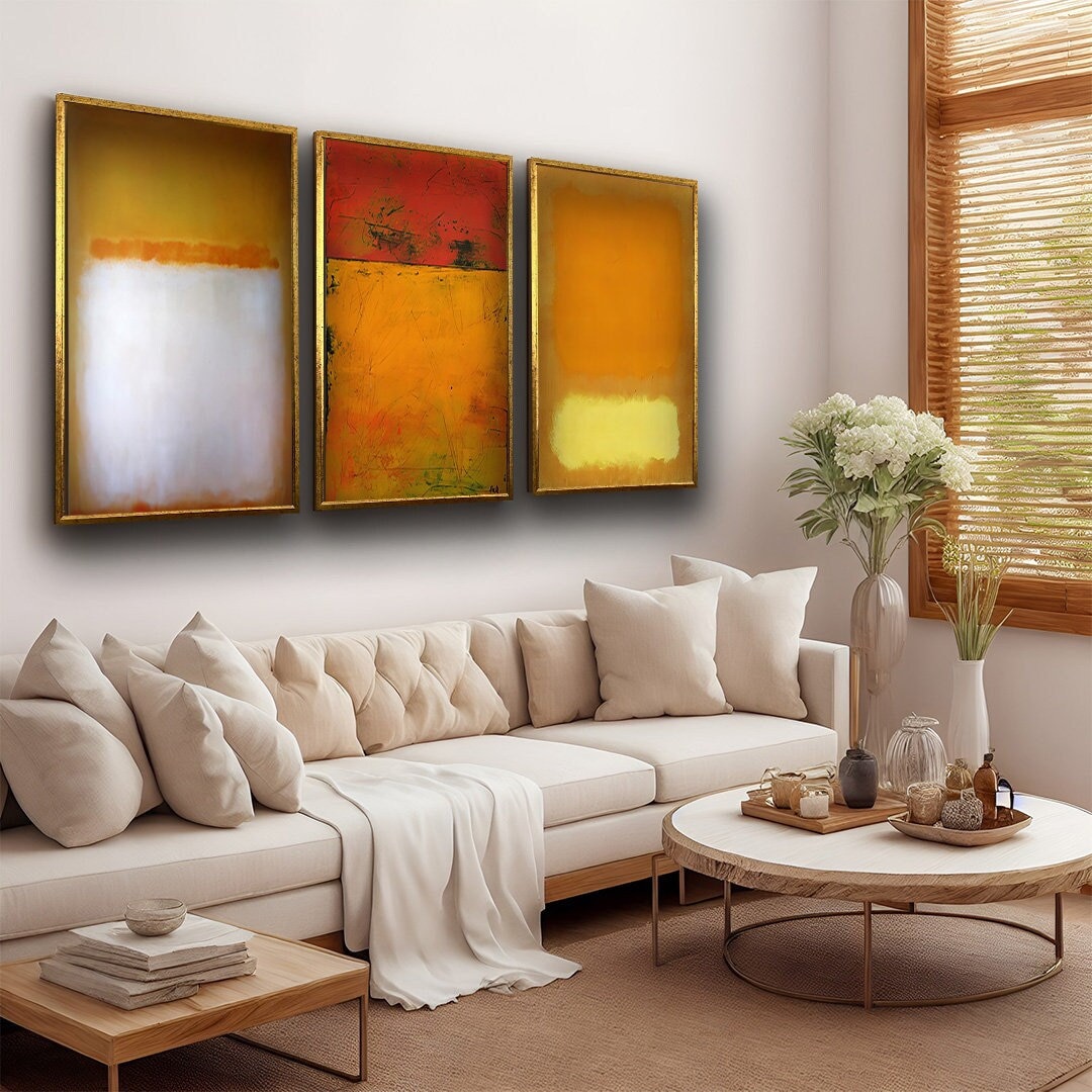 Mark Rothko Set of 3 Canvas, Poster Art Reproduction, Rothko Yellow ...