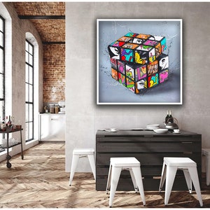 Colorful Rubik's Cube Graffiti Wall Art, Banksy Cube Street Art ...