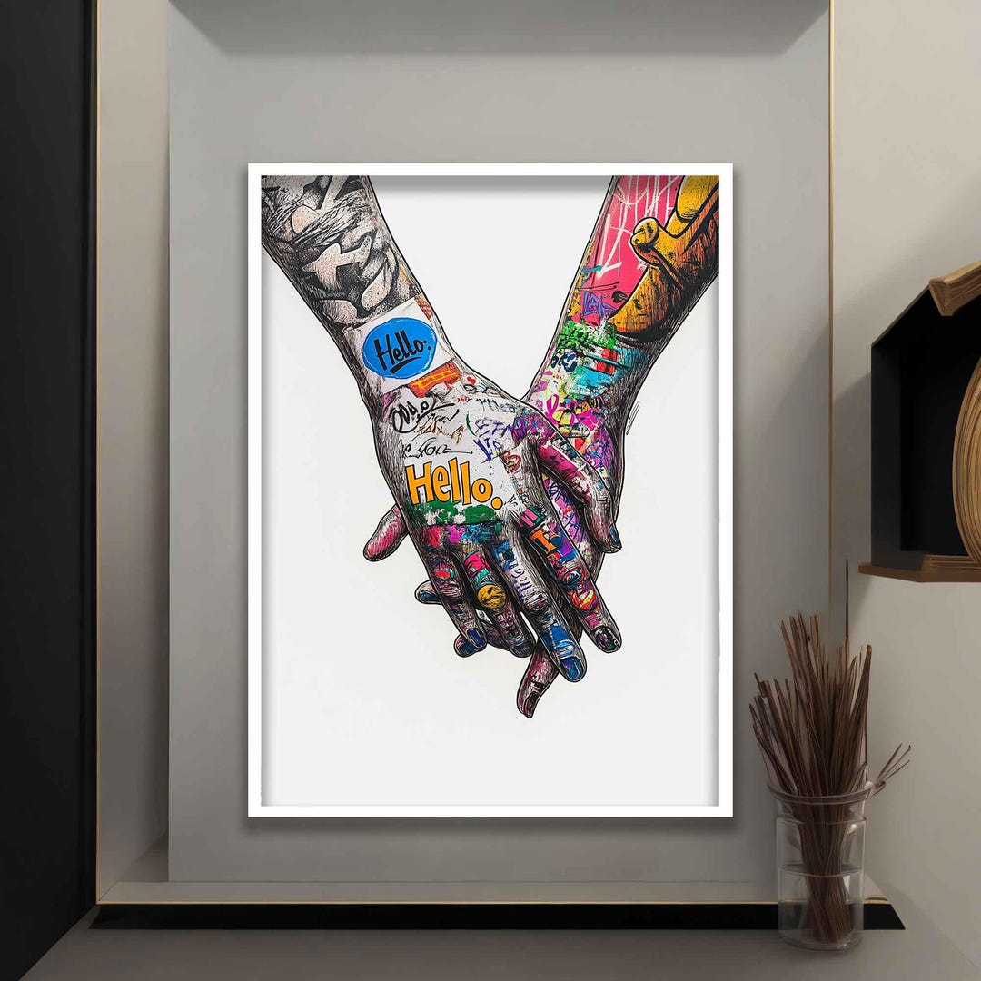 Couple Holding Hands Graffiti Painting, Lovers Holding Hands Art Canvas ...
