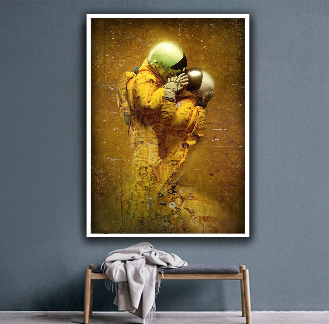 Astronaut's Love in Space Wall Painting, Astronaut Canvas Painting ...