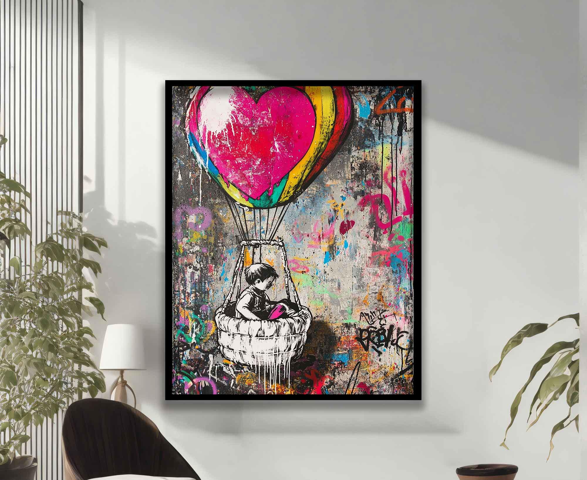 Banksy Child in Hot Air Balloon Canvas Painting - Urban Street Art for ...